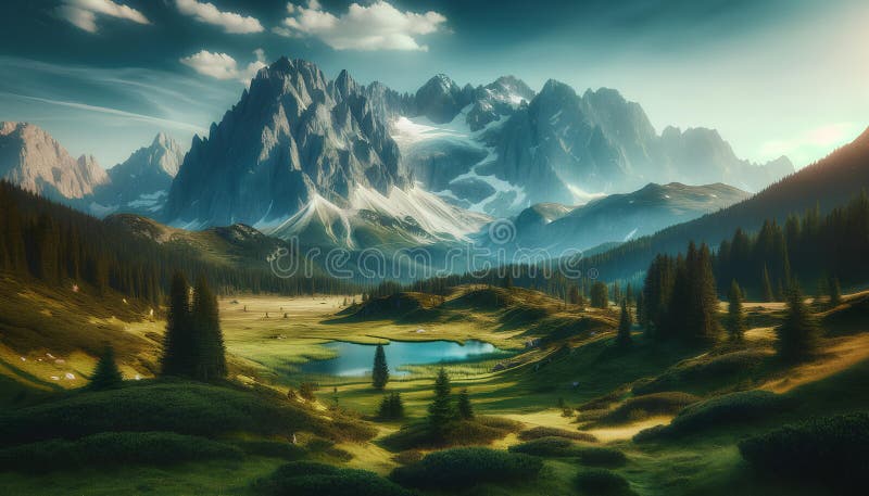 Horizontal Mountain Majestic Landscape Stock Illustration ...