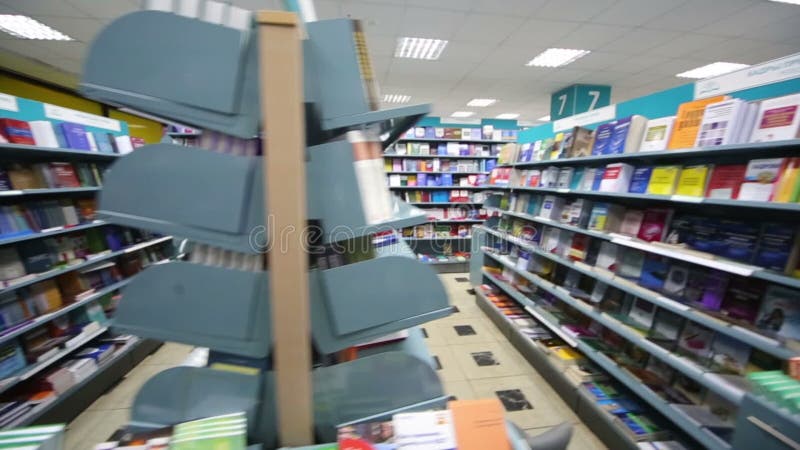 Horizontal Movement in Library with Long Bookcase Stock Video - Video ...