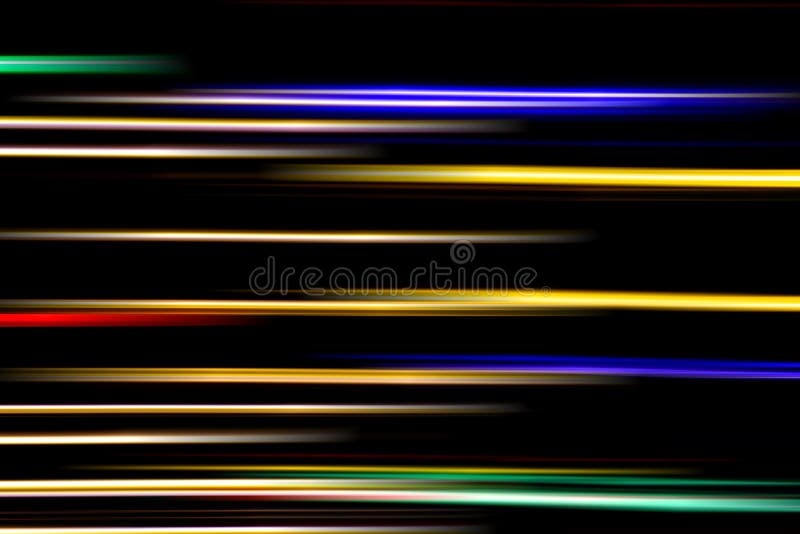 Horizontal Multicolor Light Rays on a Black Background. Long Exposure ...
