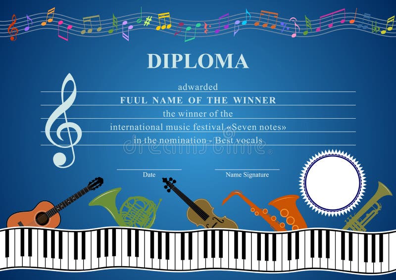 Horizontal musical diploma stock vector. Illustration of award - 64052645