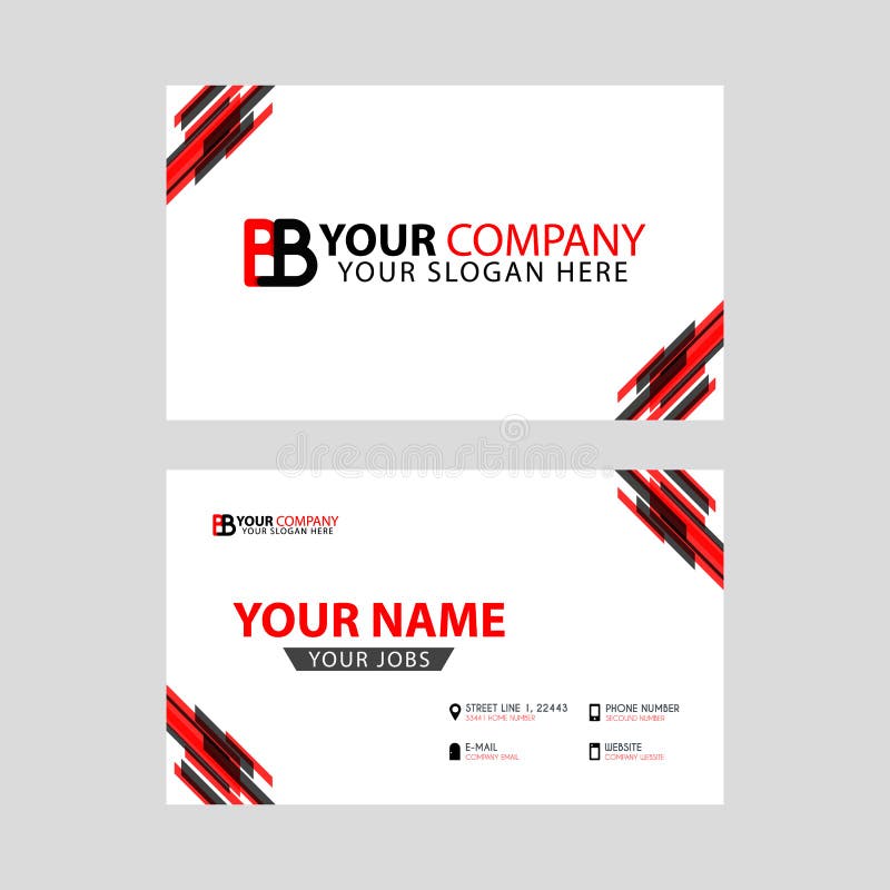 Horizontal Name Card with BB Logo Letter and Simple Red Black and ...