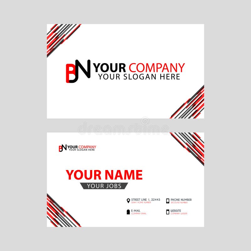 Horizontal Name Card with BN Logo Letter and Simple Red Black and ...