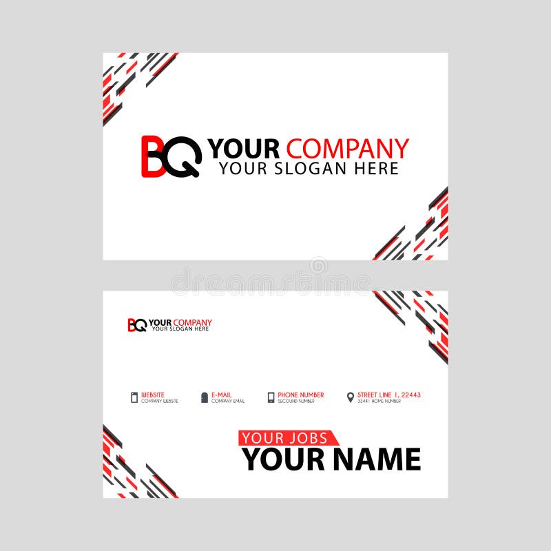 Horizontal Name Card with BQ Logo Letter and Simple Red Black and ...