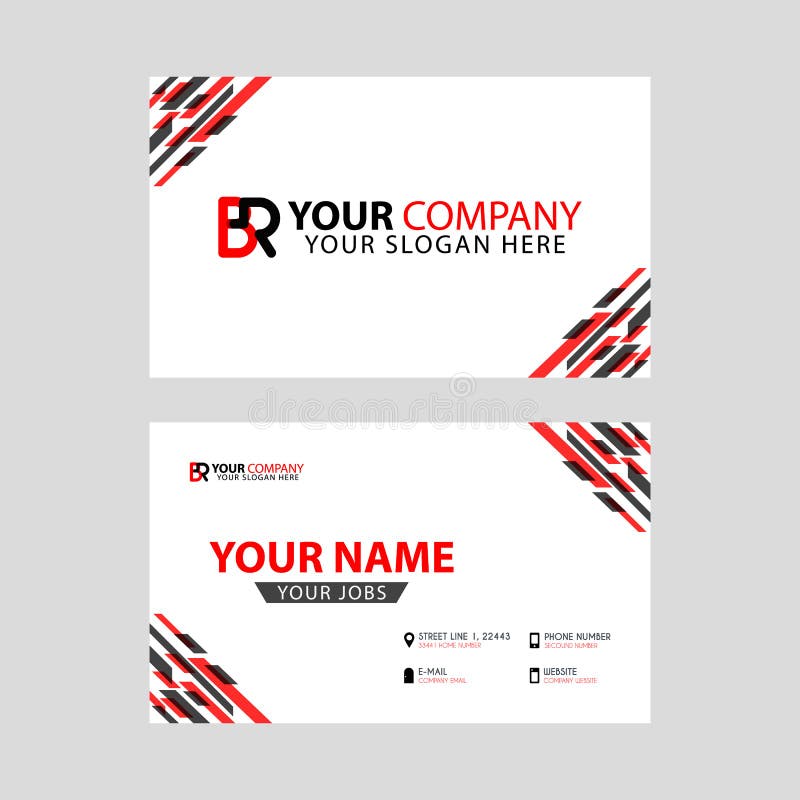 Horizontal Name Card with BR Logo Letter and Simple Red Black and ...