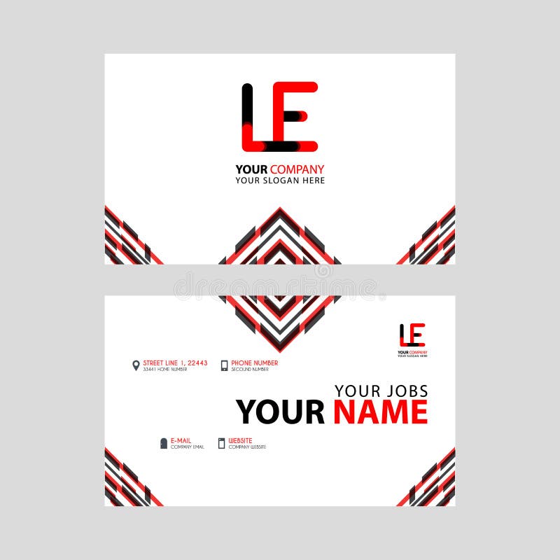 Horizontal Name Card with LE Logo Letter and Simple Red Black and ...