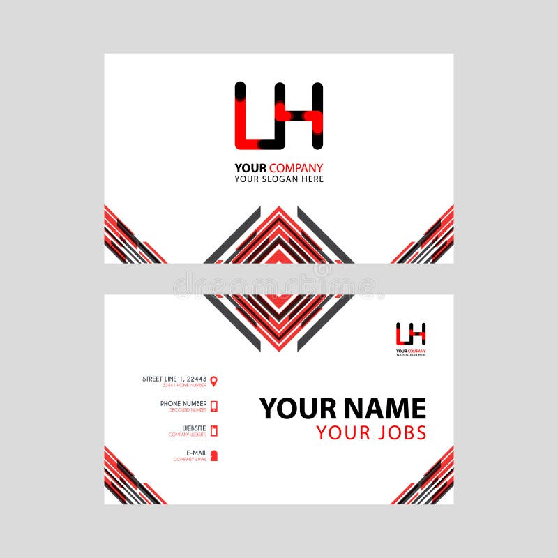 Horizontal Name Card with LH Logo Letter and Simple Red Black and ...