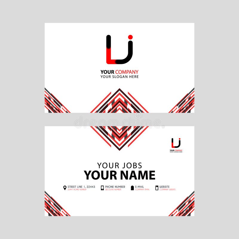 Horizontal Name Card with LJ Logo Letter and Simple Red Black and ...