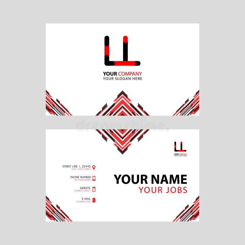 Horizontal Name Card with LL Logo Letter and Simple Red Black and ...