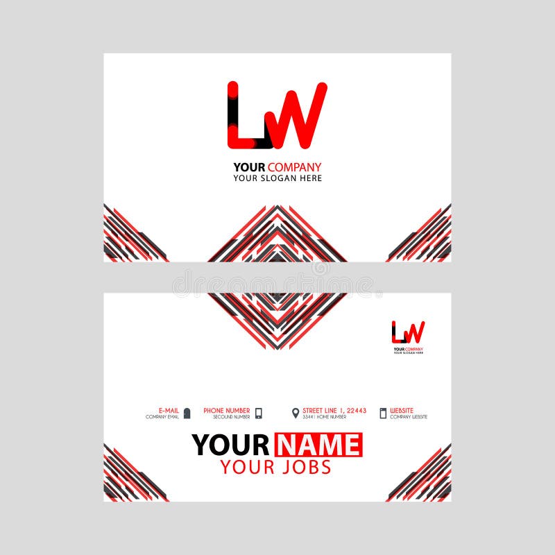 Horizontal Name Card with LW Logo Letter and Simple Red Black and ...