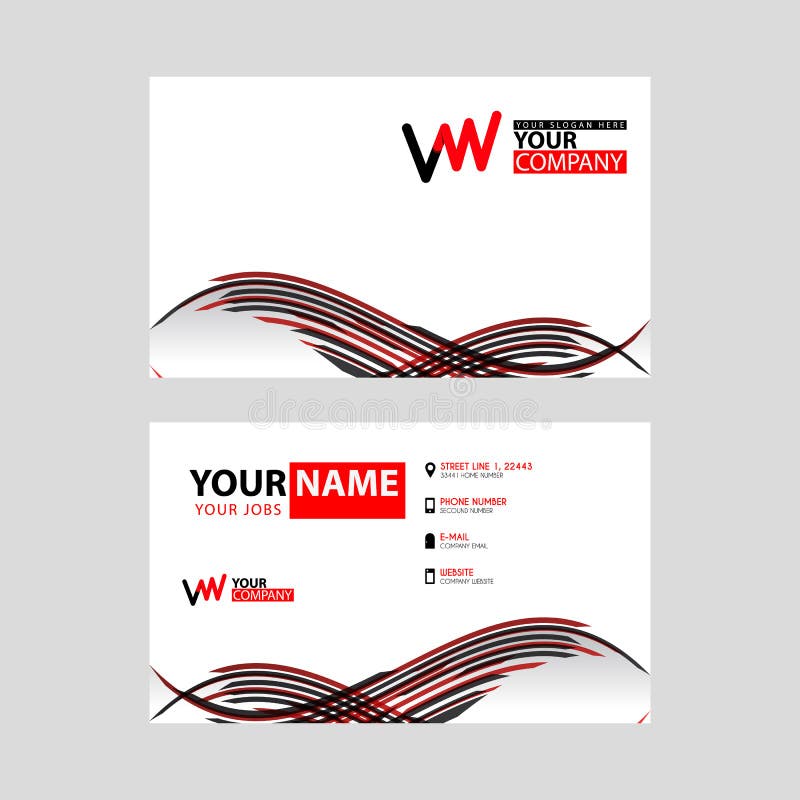Horizontal Name Card with VW Logo Letter and Simple Red Black and ...