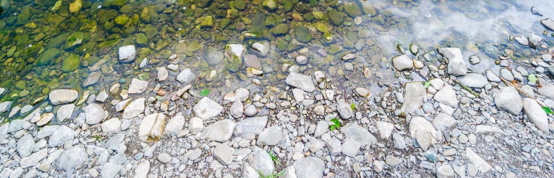 Horizontal Panorama Background of Pebbles and River Edge Stock Photo ...