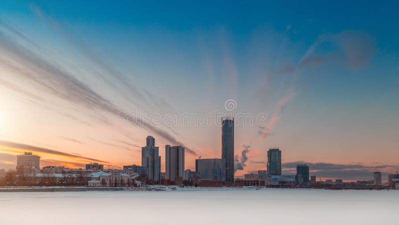 Horizontal Panorama of the Night Winter City Stock Photo - Image of ...