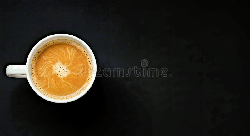 Horizontal Panoramic Flat Lay View of a Coffee Cup Against a Dark ...