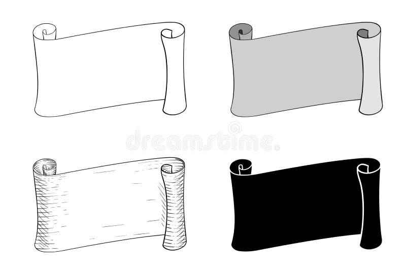 Horizontal Paper Scroll. Outline Drawing Stock Vector - Illustration of ... Horizontal Paper Scroll. Outline Drawing Stock Vector - Illustration of ...