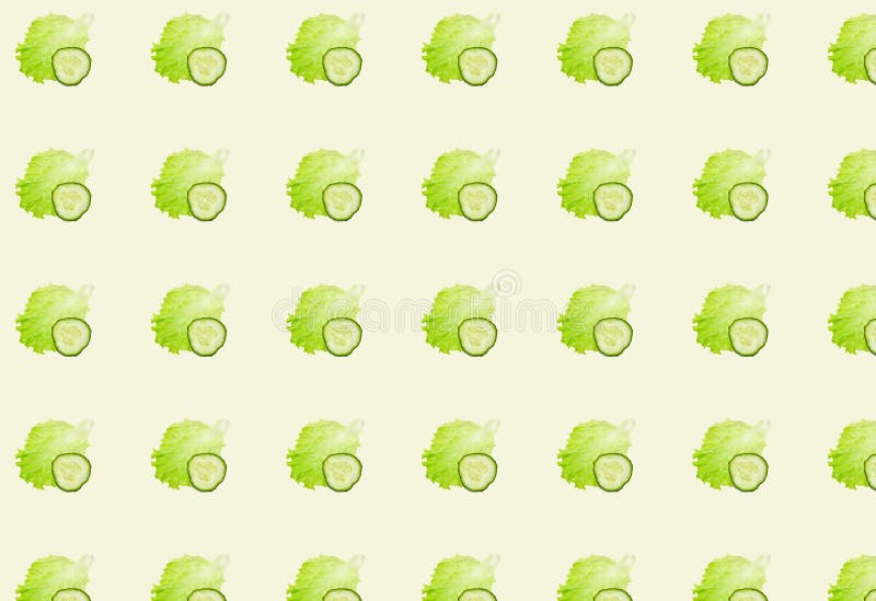 Horizontal Pattern with Lettuce Leaves and Cucumbers on a Light ...