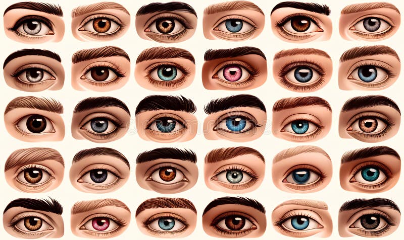 Horizontal Pattern of Various Human Eyes with Eyebrows Stock ...