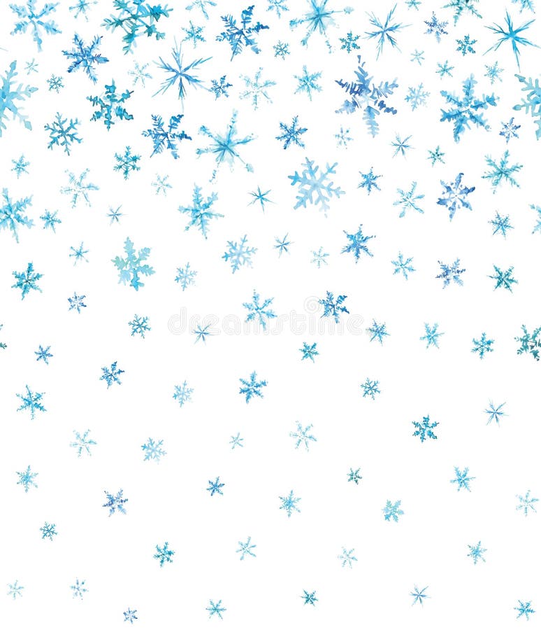 Horizontal Pattern of Watercolor Snowflakes Isolated on White. Stock ...