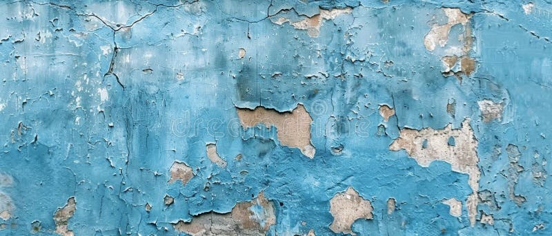 Horizontal Perspective of a Faded Blue Paint Surface with Evidence of ...