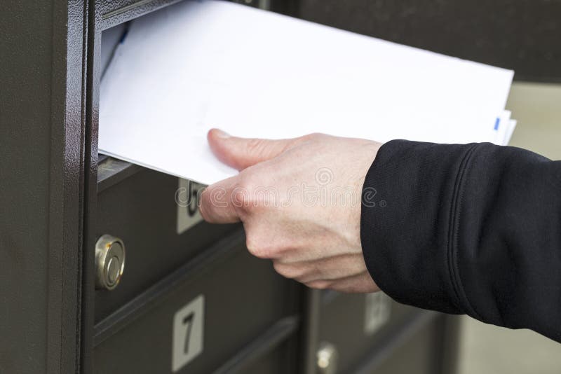 Man Getting Letters from Postal Mailbox Stock Photo - Image of open ...