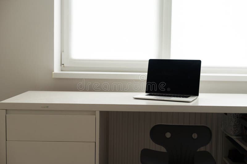 Horizontal Photo of Minimal Workplace with Computer Laptop on White ...