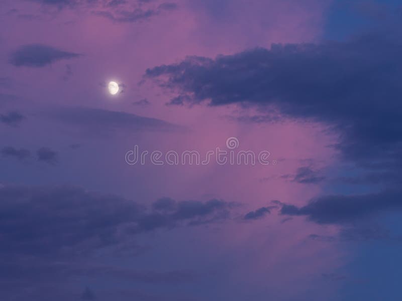 Horizontal Photo Moon Lit with Blue and Pink Clouds Stock Image - Image ...