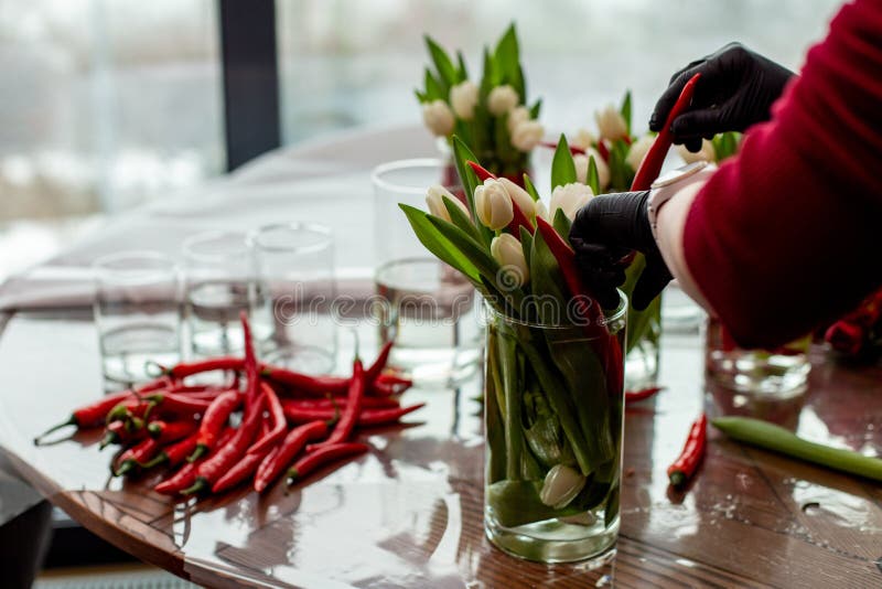 Horizontal Photo of the Process of Creating a Flower Arrangement Stock ...