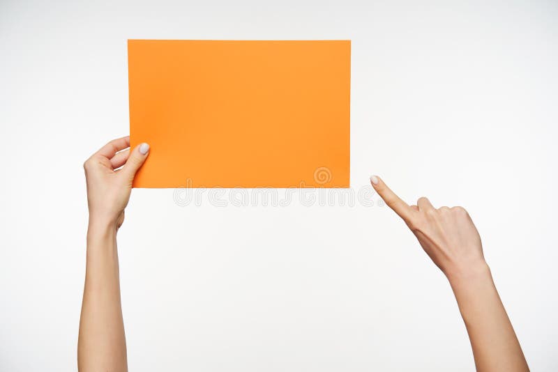 Horizontal Photo of Raised Female`s Hand with Piece of Rectangular ...