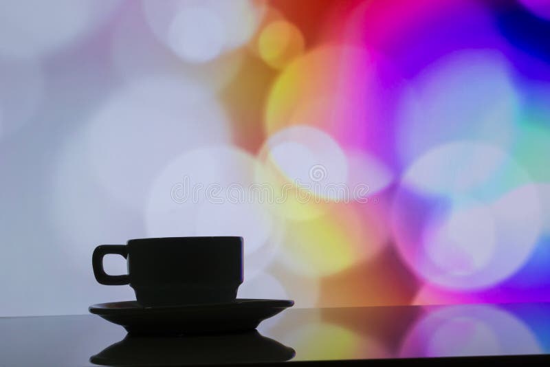 Horizontal Photo of Silhouette Coffee Cup on Colorful Bokeh Back Stock ...