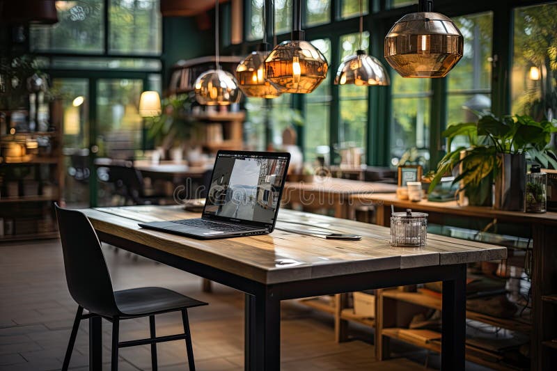 A Horizontal Photograph of a Modern Workspace with a Laptop and ...