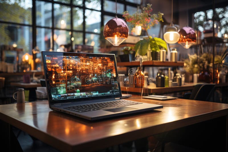 A Horizontal Photograph of a Modern Workspace with a Laptop and ...