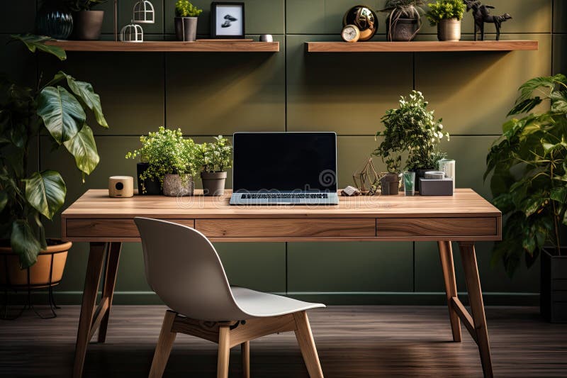 A Horizontal Photograph of a Modern Workspace with a Laptop and ...