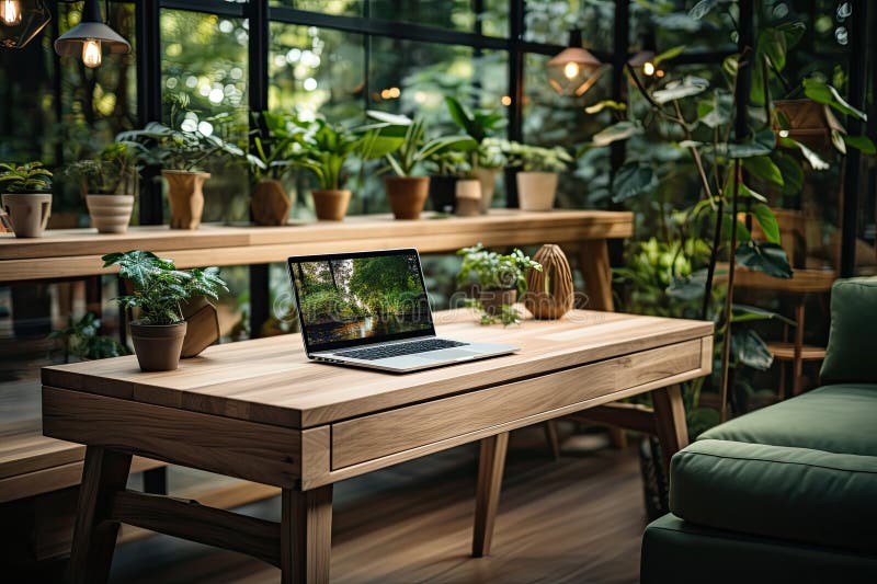 A Horizontal Photograph of a Modern Workspace with a Laptop and ...
