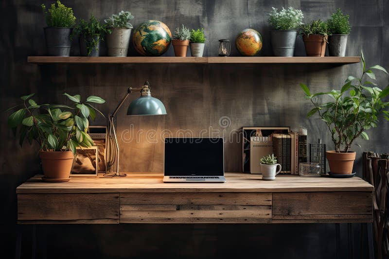 A Horizontal Photograph of a Modern Workspace with a Laptop and ...
