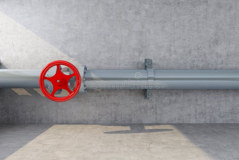 Horizontal Pipe with Valve Illuminated in the Basement Stock ...