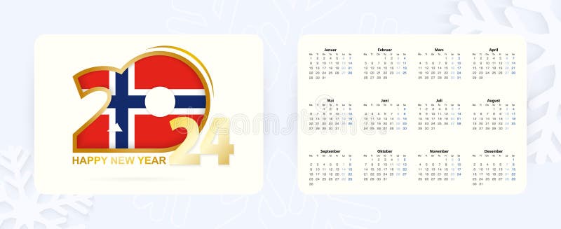 Norway Calendar 2024. Week Starts from Monday. Vector Graphic Design ...