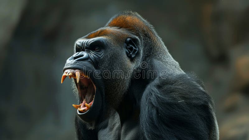 Closeup Portrait of Angry Silverback Gorilla Stock Illustration - Illustration of black, face ...