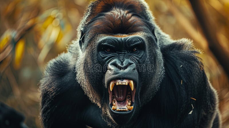 Closeup Portrait of Angry Silverback Gorilla Stock Illustration - Illustration of agressive ...