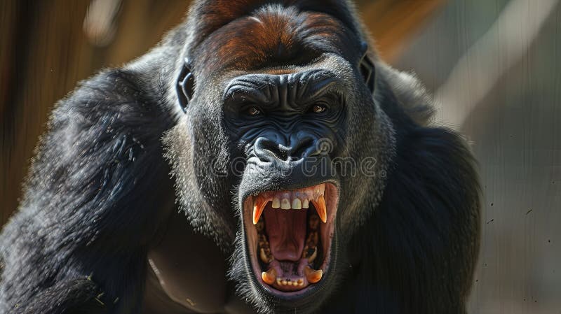 Closeup Portrait of Angry Silverback Gorilla Stock Illustration - Illustration of primate ...