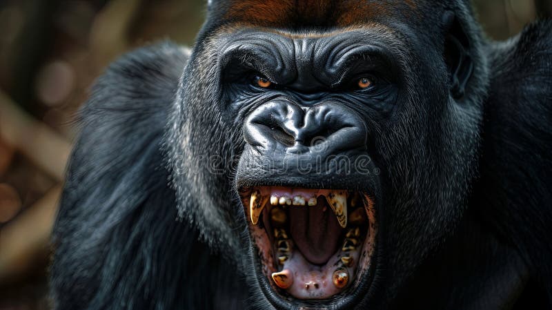 Closeup Portrait of Angry Silverback Gorilla Stock Illustration ...