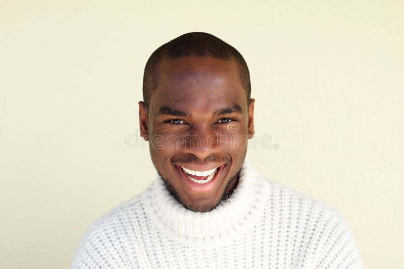 Horizontal Portrait of Happy Black Man by Wall Stock Photo - Image of ...