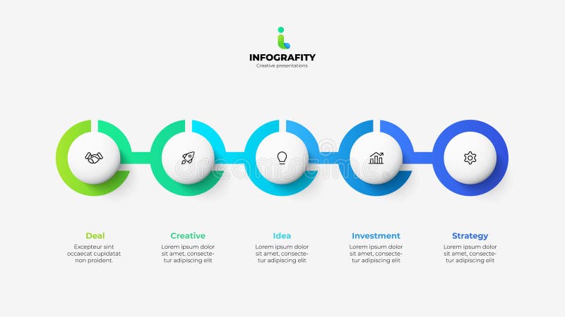 Horizontal Progress Diagram with 5 Circles. Concept of Five Steps of ...