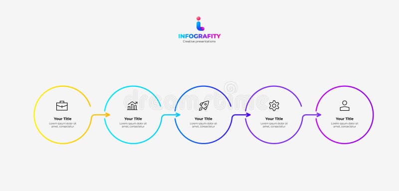 Horizontal Progress Diagram with Five Outline Elements. Concept of 5 ...