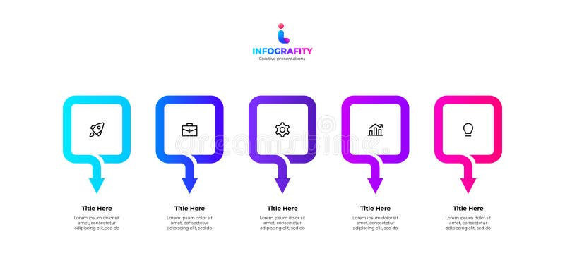 Horizontal Progress Diagram with Five Square Elements and Arrows ...