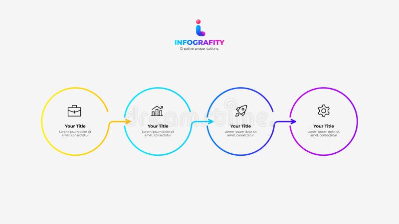 Horizontal Progress Diagram with 4 Circles and Arrows. Concept of Four ...