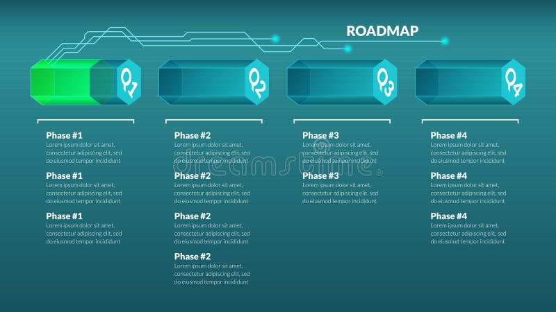 Horizontal Quarterly Roadmap for Game Project in Tech Style on Dark ...