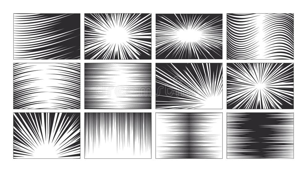 Horizontal, Radial and Diagonal Comics Lines. Set of Abstract Comic ...