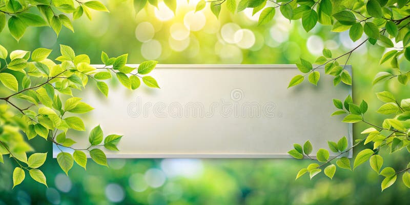 Horizontal Rectangle Banner Mockup Surrounded by Lush Spring Leaves ...