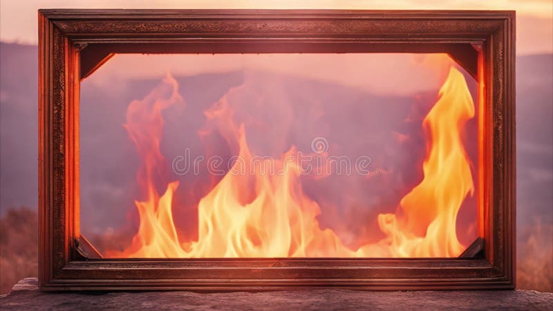 Horizontal Rectangle on the Frame with Fire Flames in the Middle in the ...