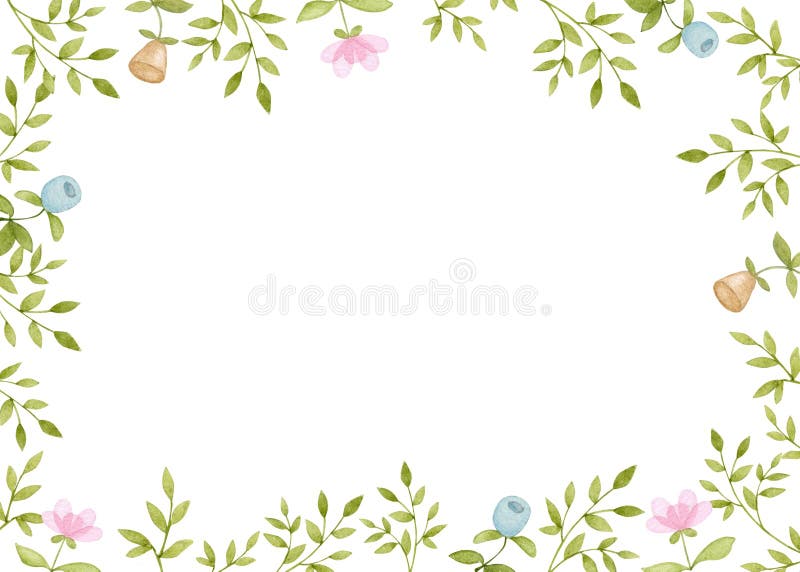 Horizontal Rectangular Flower Frame. Hand Drawn Watercolor Illustration ...