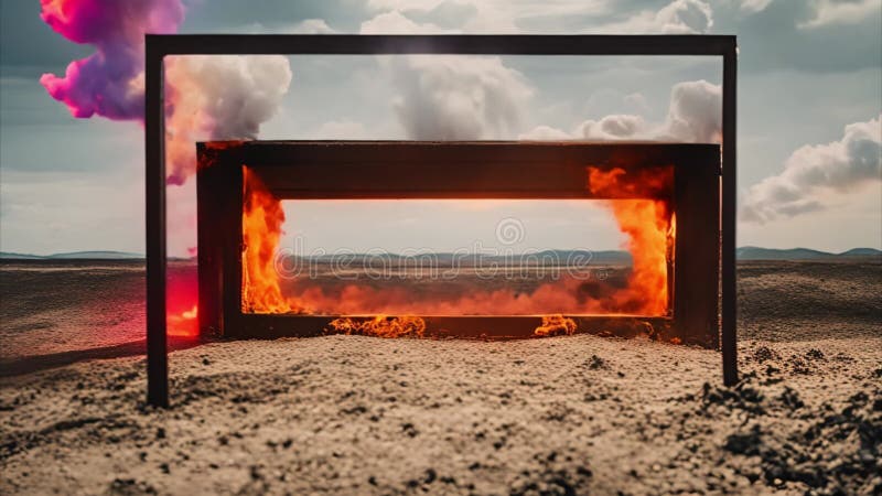 Horizontal Rectangular Frame Double Frame Escaping Flames of Fire and ...